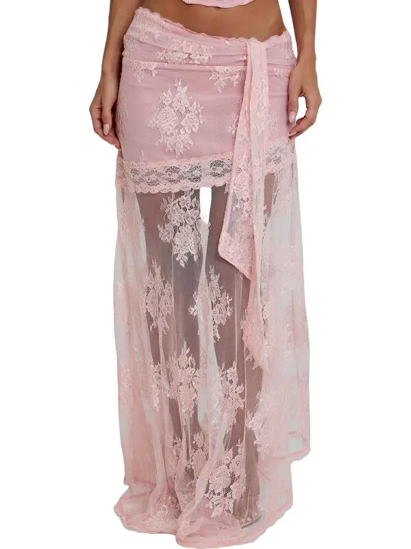OUTCAST Lace Maxi Skirt - Pink