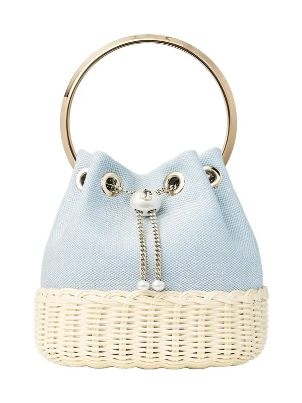 JIMMY CHOO Bon Bon Bucket Bag - Riviera Blue Mix/natural/light Gold
