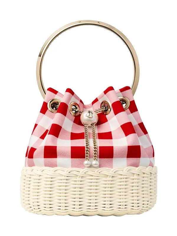 JIMMY CHOO Bon Bon Bucket Bag - Ruby Red Mix/natural/light Gold