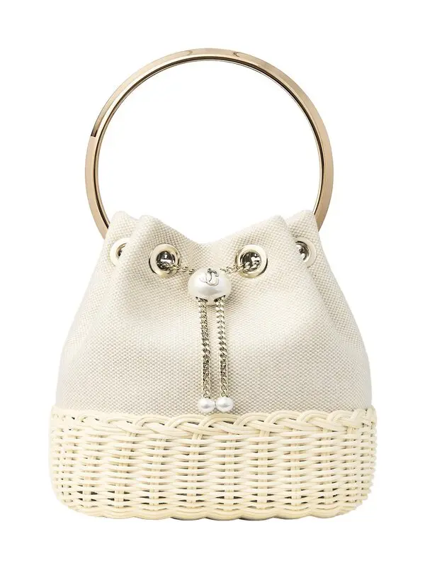 JIMMY CHOO Bon Bon Wicker Bucket Bag - Almond Mix/natural/light Gold