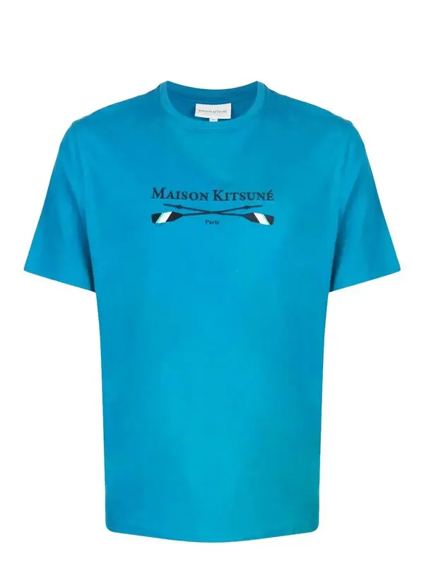 Maison Kitsuné Logo-embroidered Cotton T-shirt - Blue