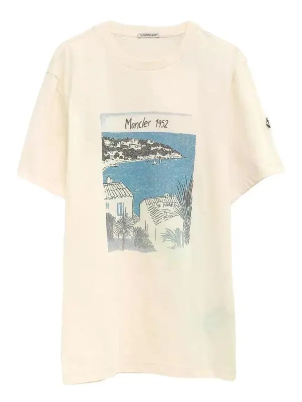 Moncler Printed Embroidered T-shirt - Neutrals