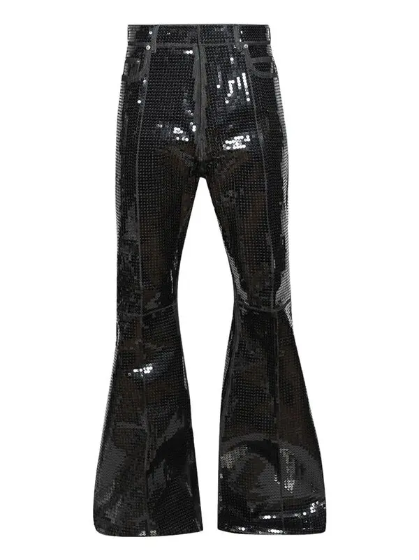 Rick Owens Pantaloni In Denim Ricamati Bolan Bootcut And - Black
