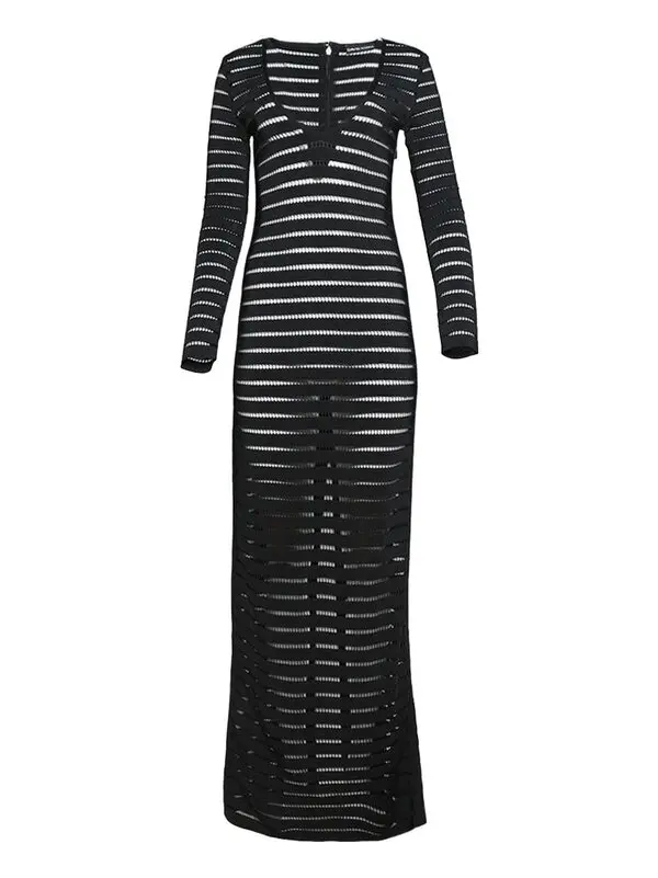 David Koma Cutout Striped Knit Gown - Black