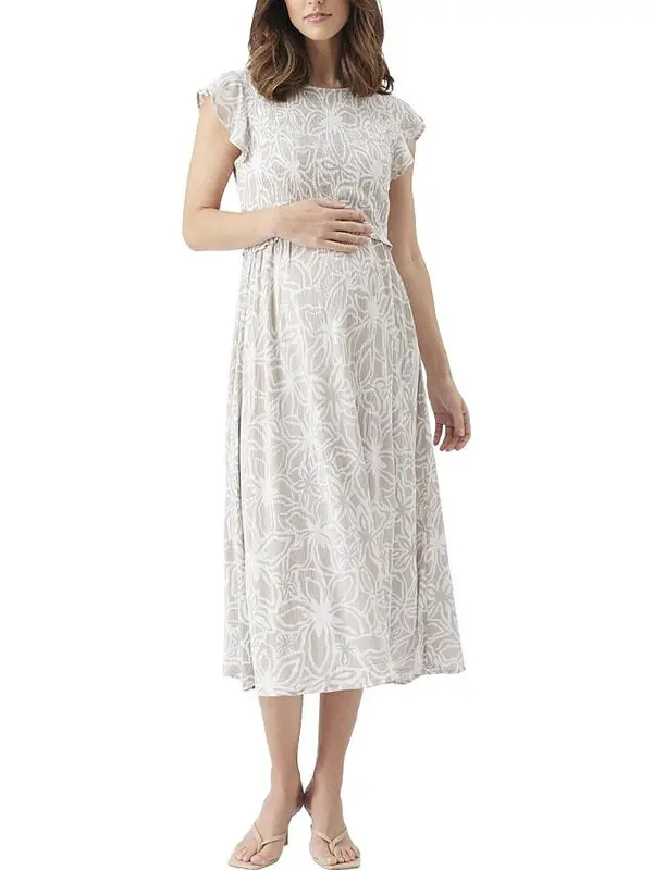 RIPE MATERNITY Alona Nursing Midi Dress - Sand/white