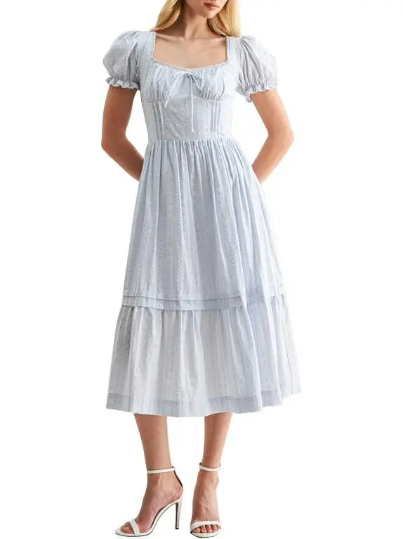 ALL IN FAVOR Pintuck Cotton Dobby Midi Dress - Light Blue