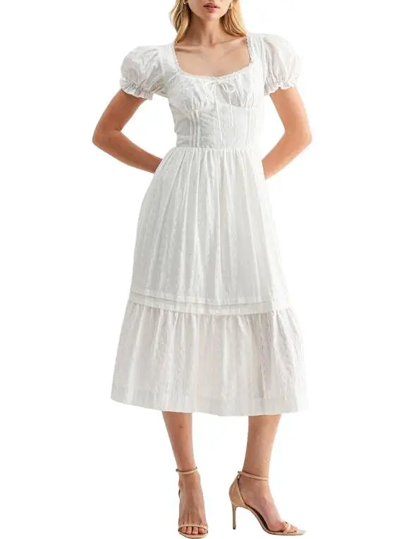 ALL IN FAVOR Pintuck Cotton Dobby Midi Dress - White