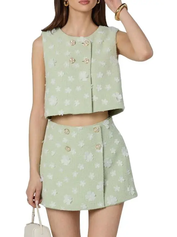Astr The Label Floral Appliqué Cropped Vest - Mint