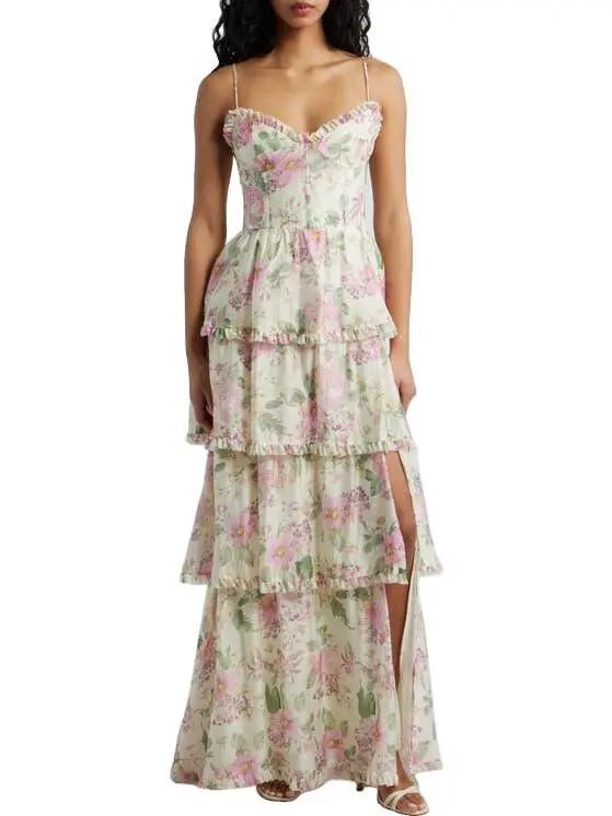 LUCY PARIS Guinevere Tiered Maxi Dress - Ivory Floral