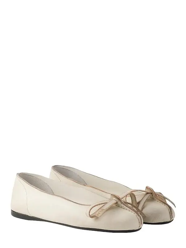 Prada Antiqued Leather Ballerinas - Neutral