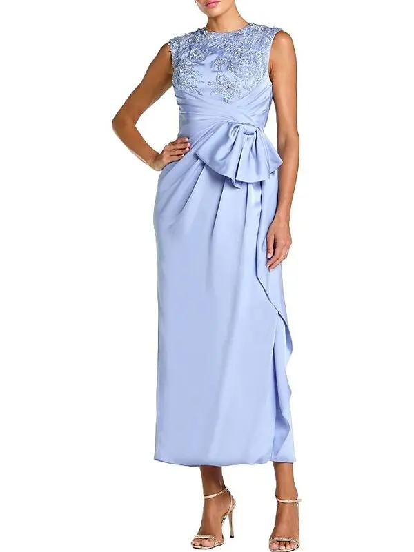 Mac Duggal Sleeveless Satin Ankle Dress With Bow - Powder Blue