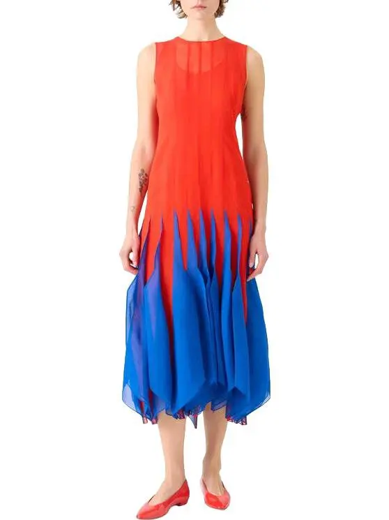 Akris High Plains Colorblock Silk Organza Dress - Vermillion-lapis Blue
