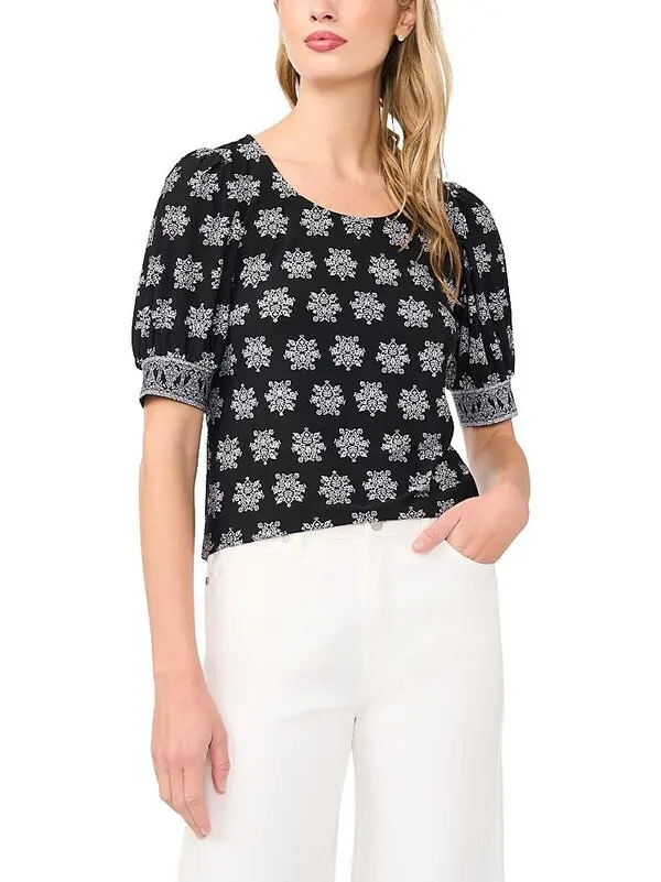 CECE DUPRAZ Printed Puff Sleeve Top - Rich Black