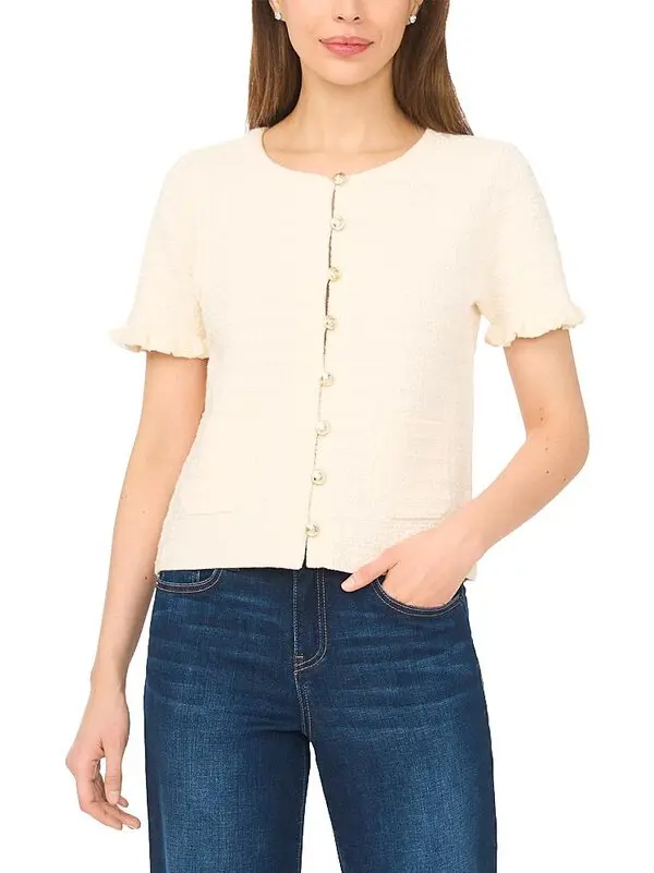 CECE DUPRAZ Short Sleeve Sweater Jacket - Eggnog
