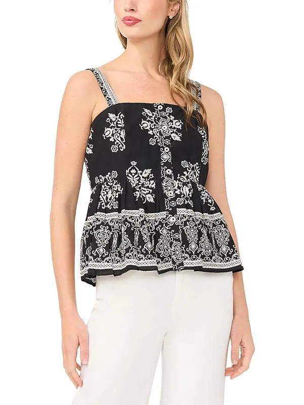 CECE DUPRAZ Babydoll Button Front Tank - Rich Black