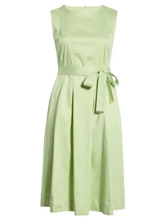 Anne Klein Tie Waist Sleeveless Stretch Poplin Maxi Dress - Cool Sage