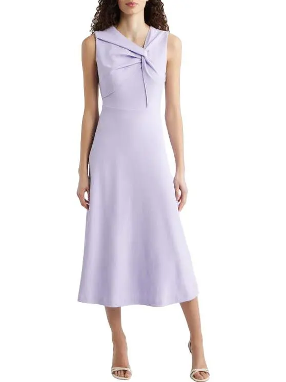 Anne Klein Twist Neck A-line Midi Dress - Pastel Lilac