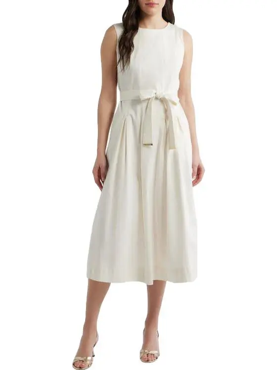 Anne Klein Sleeveless Stretch Cotton Midi Dress - White Dove