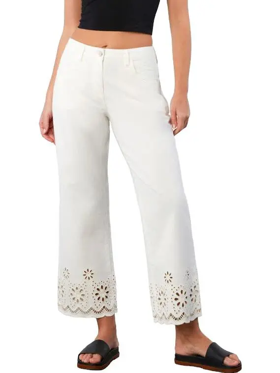 WASH LAB DENIM Eyelet Ankle Wide-leg Jeans - Bright White