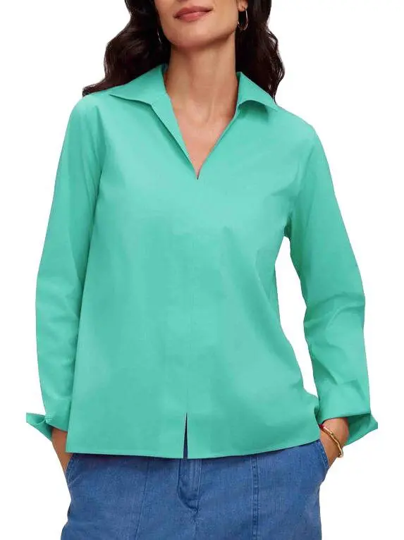 Foxcroft Agnes Cotton-blend Popover Top - Biscay Green