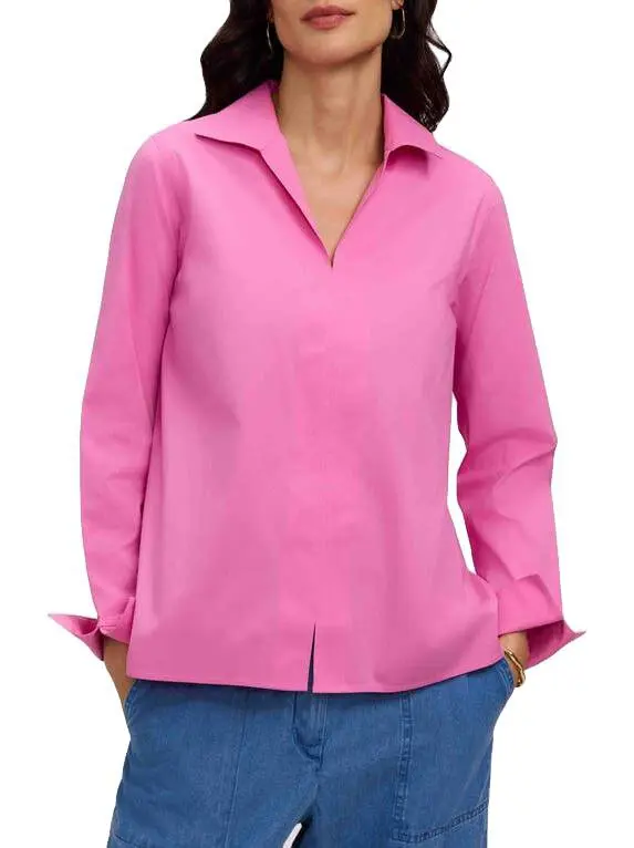 Foxcroft Agnes Cotton-blend Popover Top - Guava Pink