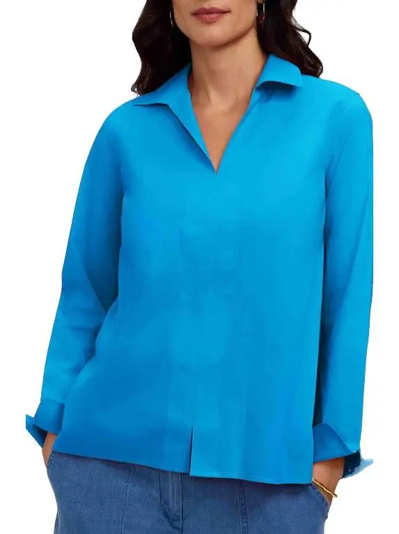 Foxcroft Agnes Cotton-blend Popover Top - Malibu Blue