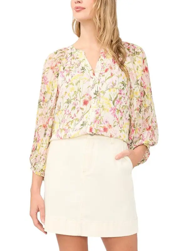 Vince Camuto Floral Button-up Top - Raspberry Sorbet
