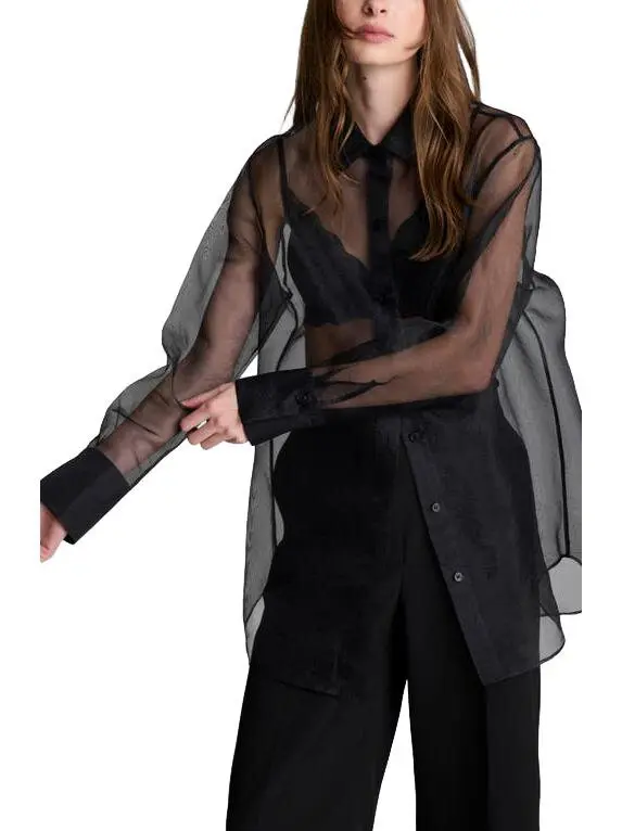 KENNETH COLE Sheer Oversized Button-up Shirt - Black