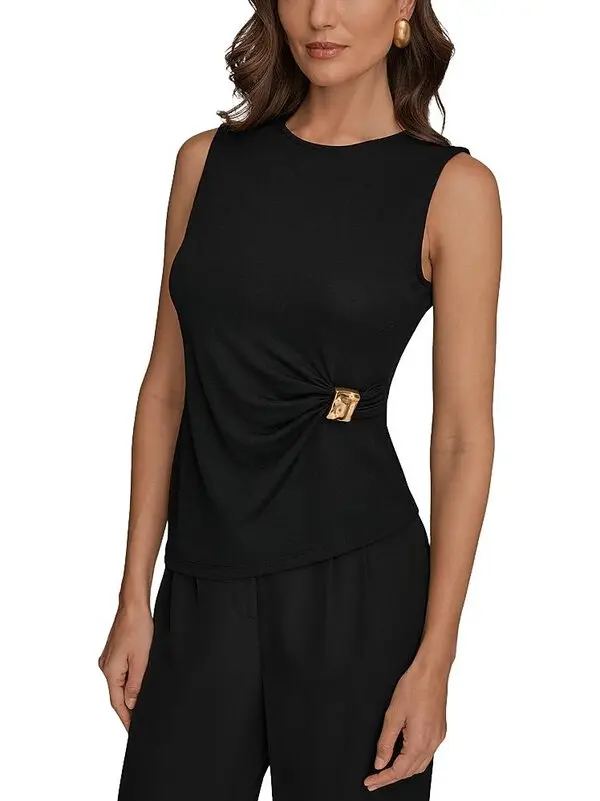 Donna Karan New York Gathered Sleeveless Top - Black