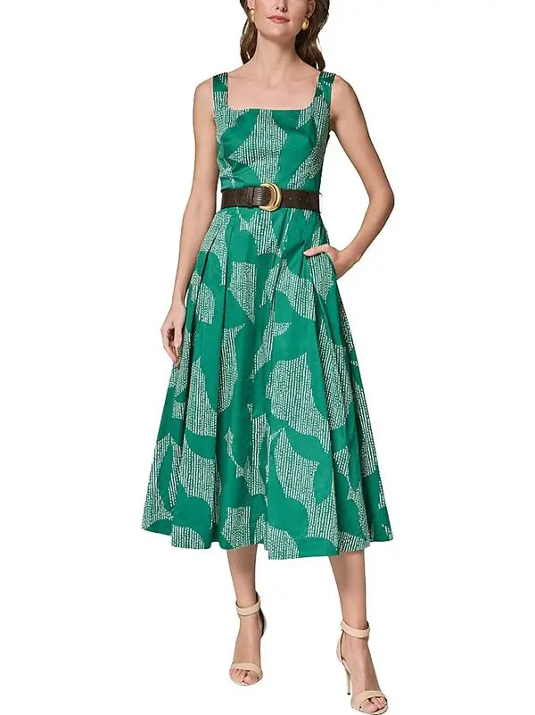 Donna Karan New York Sleeveless Square Neck Midi A-line Dress - Lawn/ Cream