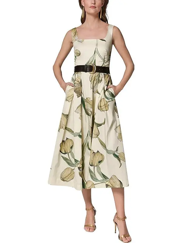 Donna Karan New York Sleeveless Square Neck A-line Midi Dress - Pannacotta