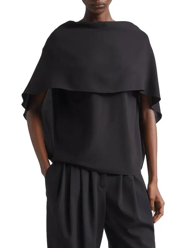 Michael Kors Wool Crepe Cape Top - Black