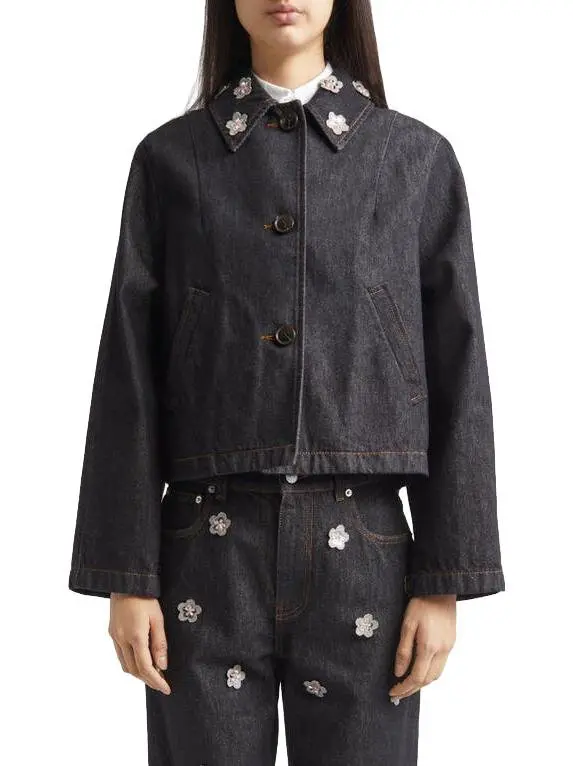Marni Daisy Appliqué Denim Jacket - Emb99blublack