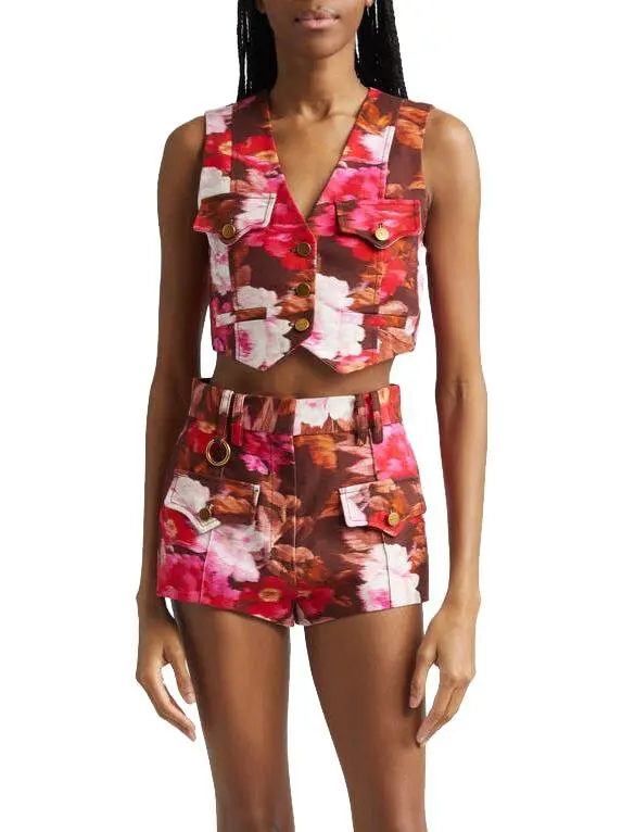 Zimmermann Luna Print Drill Vest - Chocolate Rose