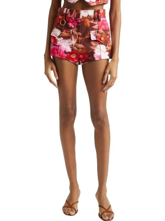 Zimmermann Kindred Spirit Luna Floral High Waist Cotton Drill Shorts - Chocolate Rose