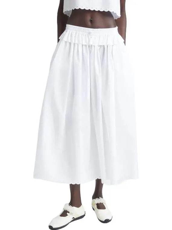 Cecilie Bahnsen Dalia Scalloped Broderie Anglaise Trim Poplin Midi Skirt - White