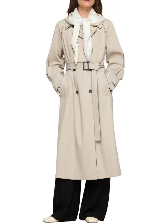 Lafayette 148 New York Piped Cotton & Viscose Twill Trench Coat - Cement