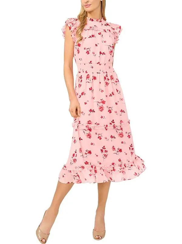CECE DUPRAZ Flutter Sleeve Midi Dress - Coral Bloom