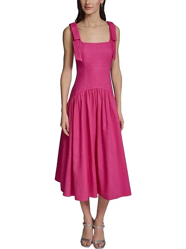 Karl Lagerfeld Paris Square Neck Tie Shoulder Midi Dress - Fuchsia