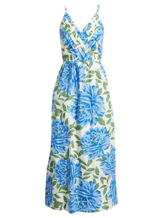 CECE DUPRAZ Floral Cotton Midi Dress - Deep Marine