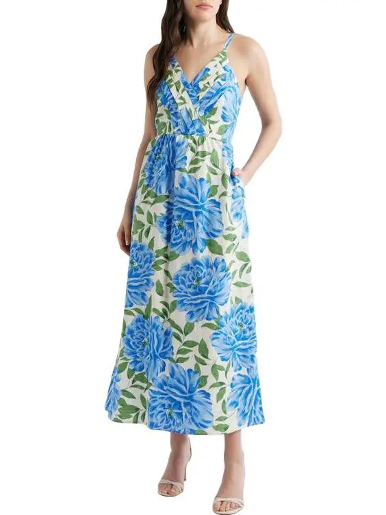 CECE DUPRAZ Floral Cotton Midi Dress - Deep Marine