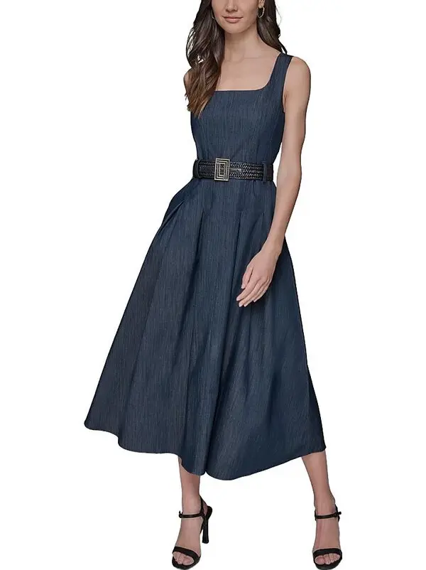 Karl Lagerfeld Paris Sleeveless Denim Midi Dress - Indigo