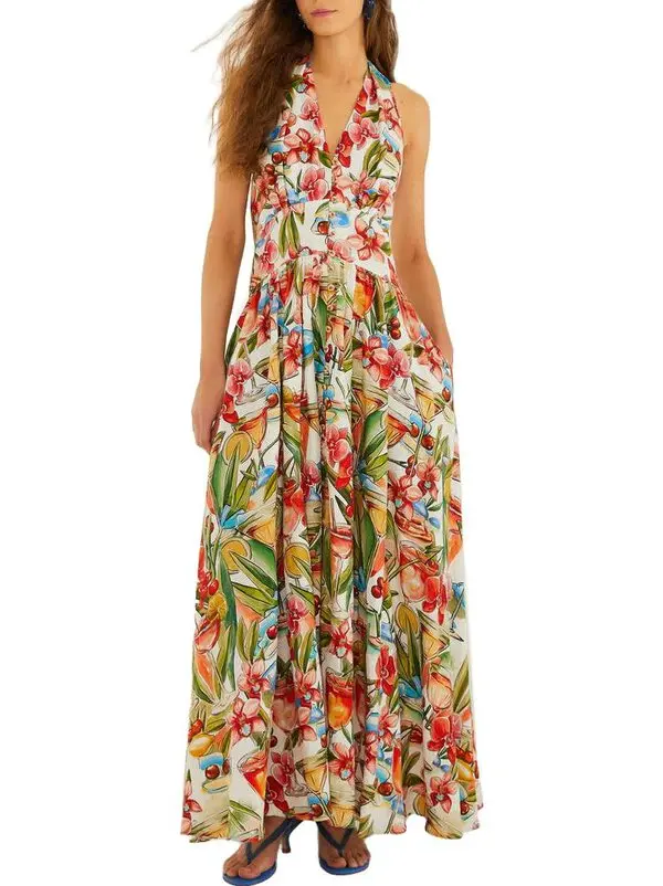 Farm Rio Cocktail Halter Maxi Dress - Off-white