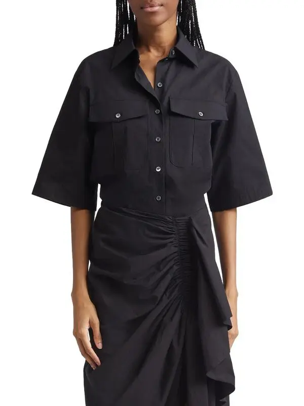 Michael Kors Safari Washed Cotton Poplin Camp Shirt - Black