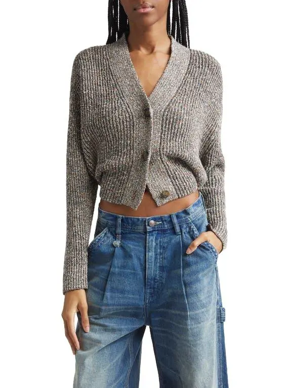 R13 Split Hem Rib Crop Cardigan - Grey Multi