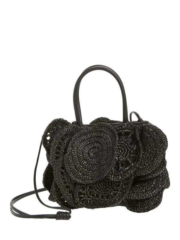 Farm Rio Woven Flower Handbag - Black