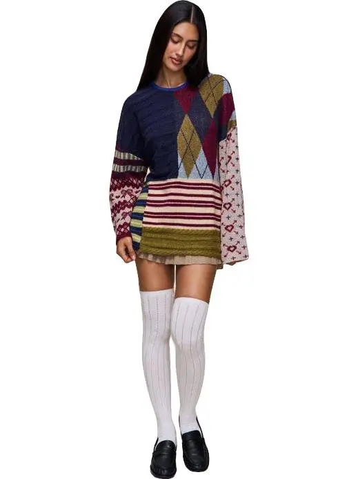 GUIZIO Zuri Patchwork Knit Sweater - Blue Multi