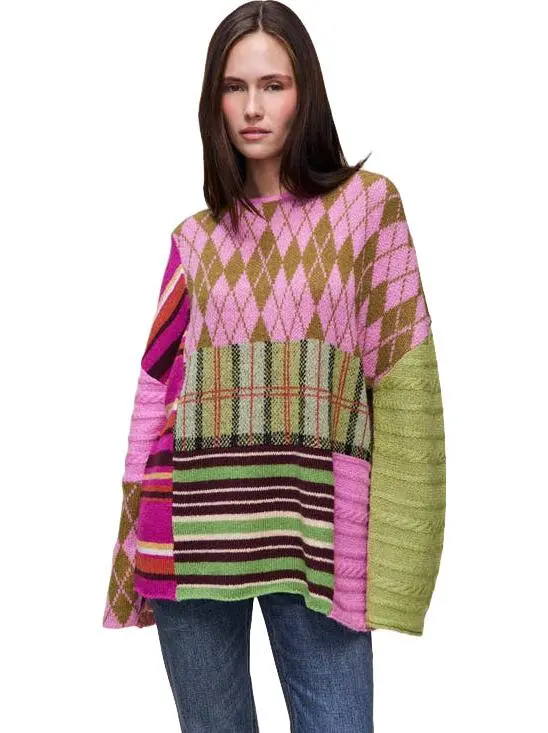 GUIZIO Zuri Patchwork Knit Sweater - Pink Multi