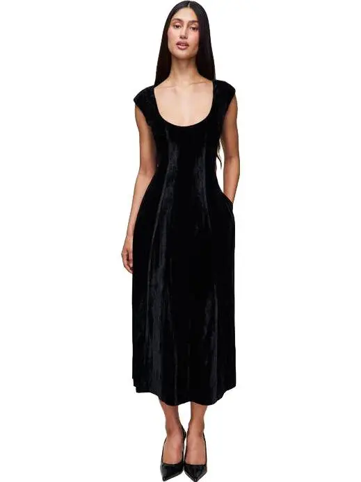 GUIZIO Leila Velvet Midi Dress - Black