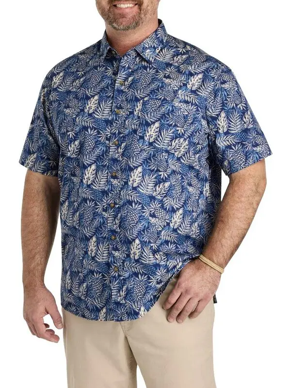OAK HILL BY DXL Big & Tall Pineapple Print Sport Shirt - Blue